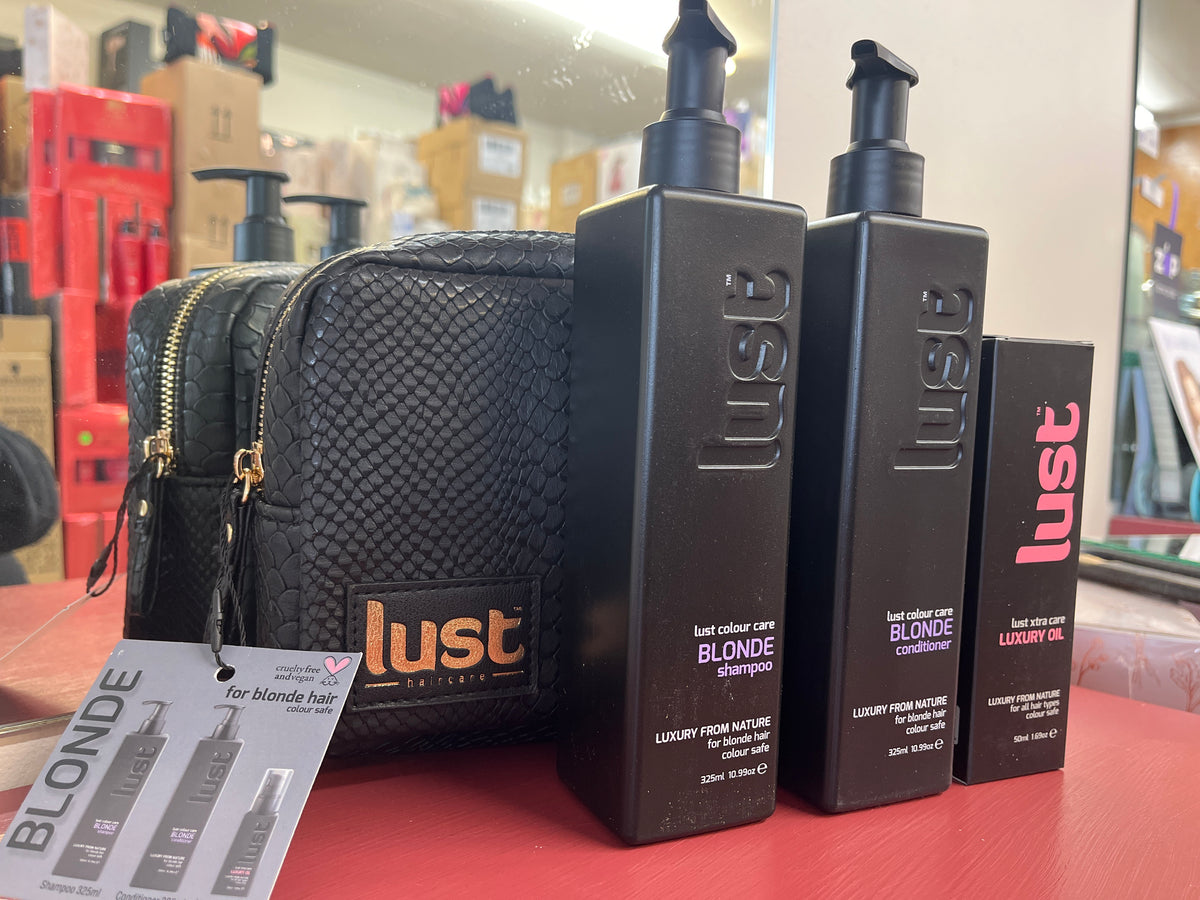 LUST Blonde trio set - with Argan oil plus Bag – Snipz Hair & Tanning