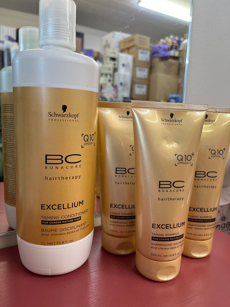 Schwarzkopf Bonacure Excellium Q10+ Taming 3 x Shampoo 200ml + litre c ...
